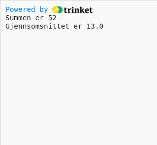 3.2 For-løkke (sum og gjennomsnitt)